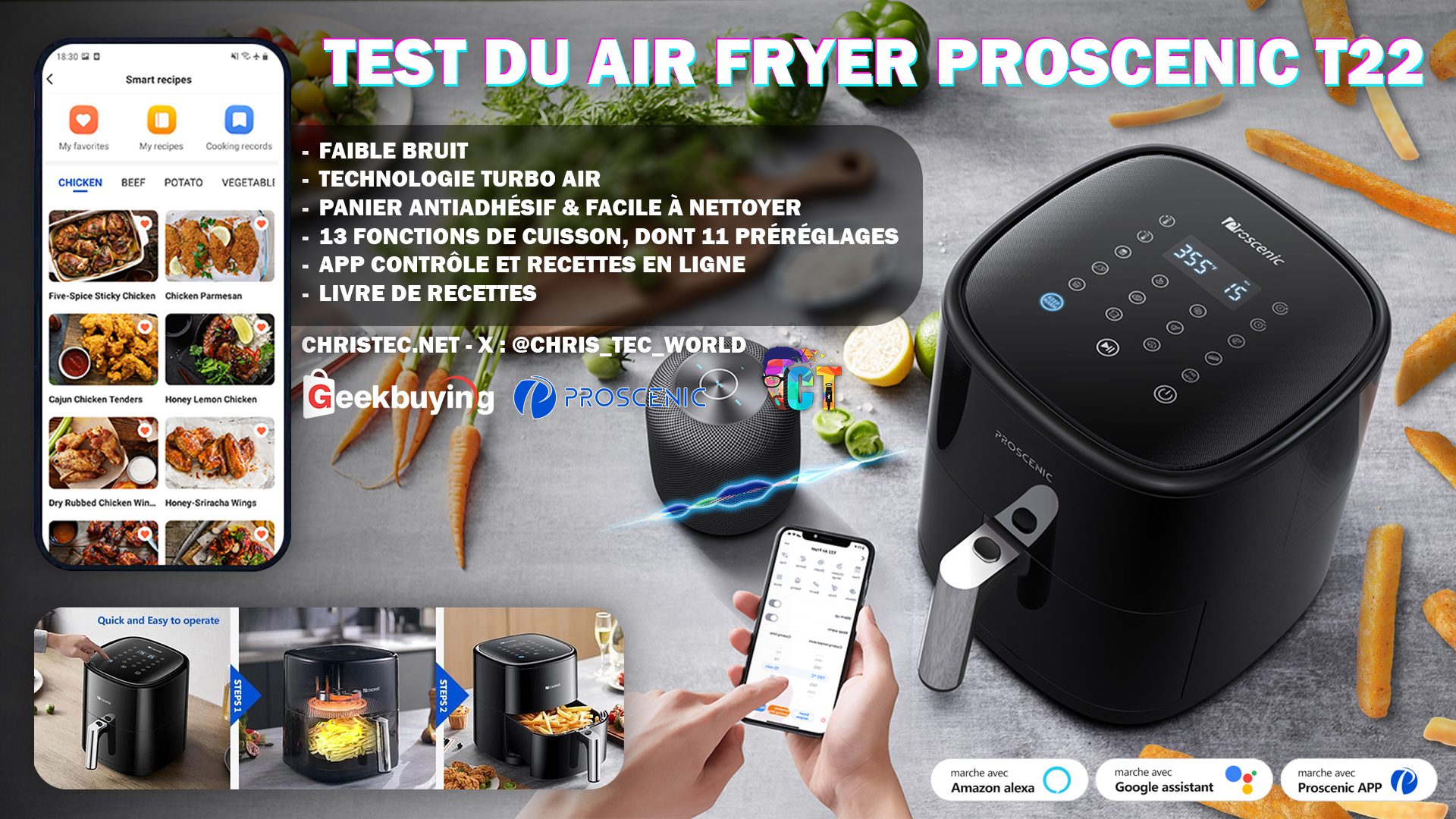 Test complet de la airfryer Proscenic T22 silencieuse et polyvalente